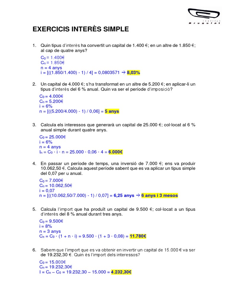 Solució Activitat 1 Interès Simple (UF3-NF1) | PDF