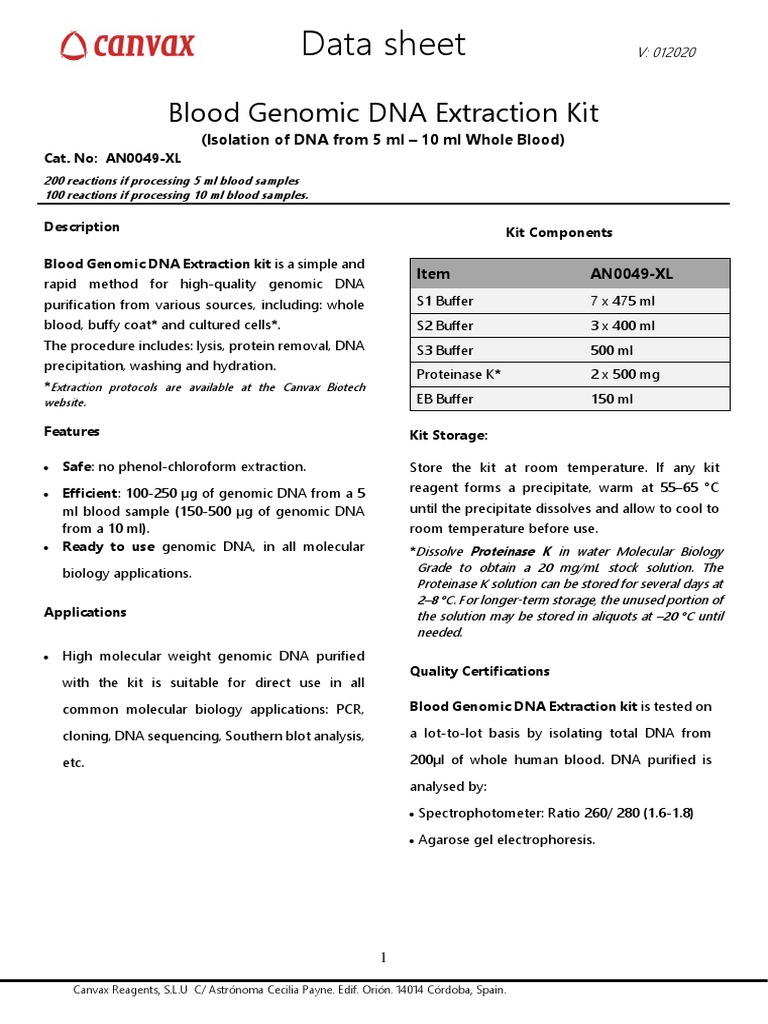 Blood DNA Isolation (Reagent Based) - AN0049-XL Ver2 | PDF | Molecular ...