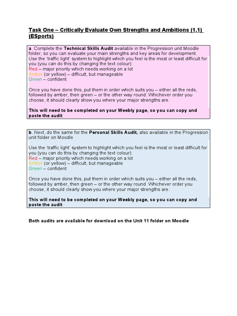 Unit 11 Esports Task 1 Skills Audits Worksheet 22-23 3 | PDF ...