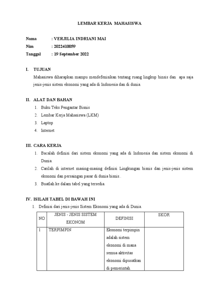 Lembar Kerja Mahasiswa | PDF
