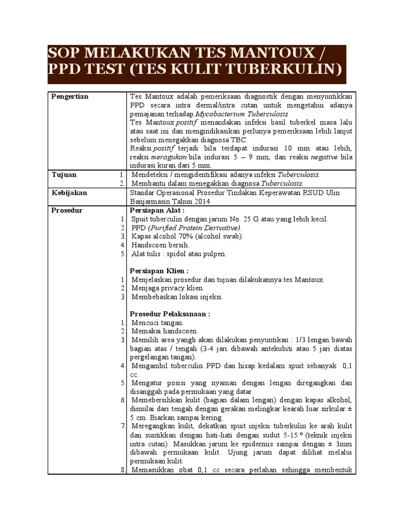 Sop Melakukan Tes Mantoux | PDF