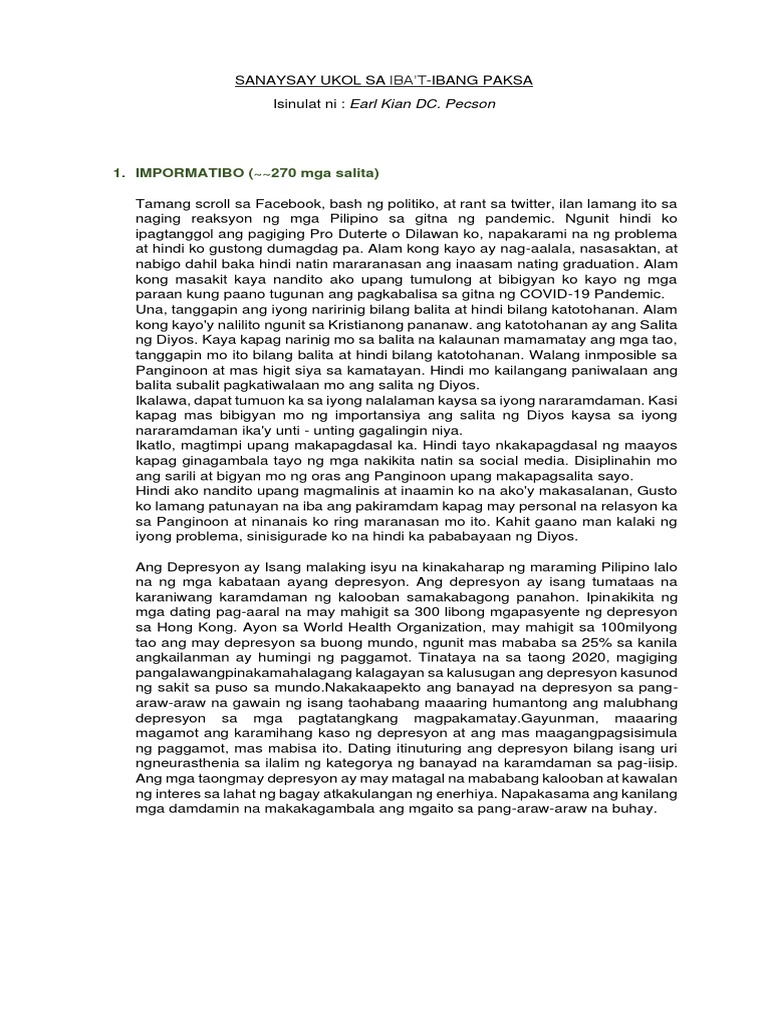 Sanaysay Tungkol Sa Iba'T-ibang Sulatin | PDF