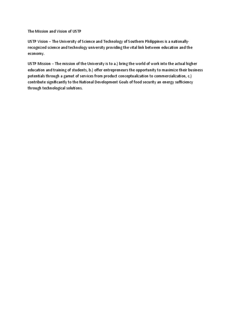 The Mission and Vision of USTP | PDF