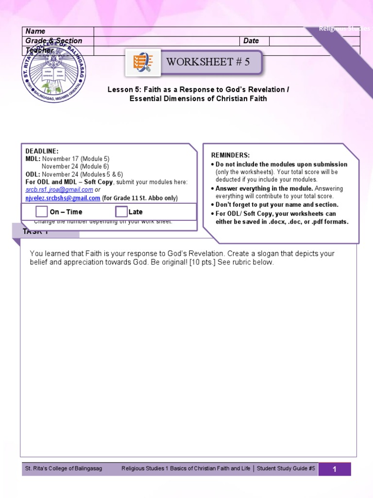 G11-Worksheet-5 - Final | PDF | Faith | Catholic Church