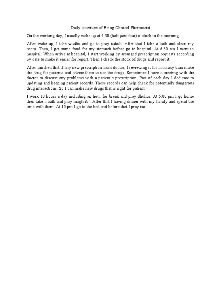 Daily Activities of Being Clinical Pharmacist | PDF