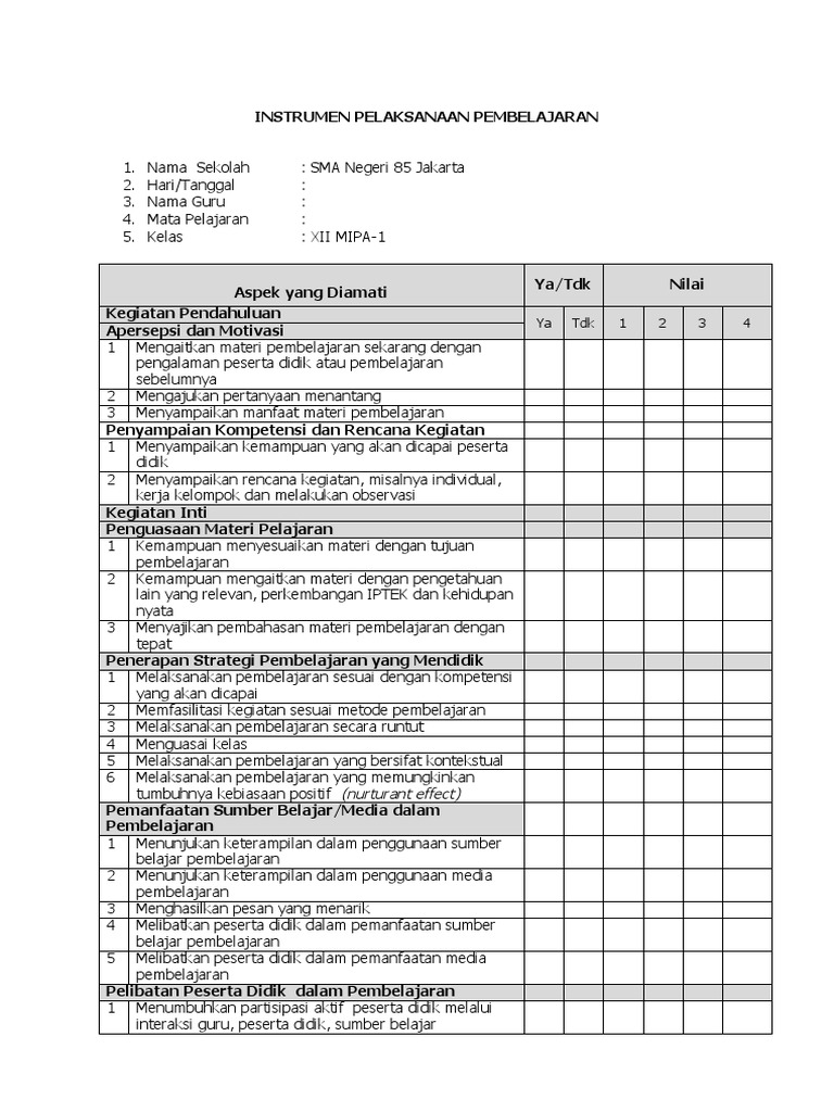 Observasi Guru Oleh Rekan Sejawat | PDF