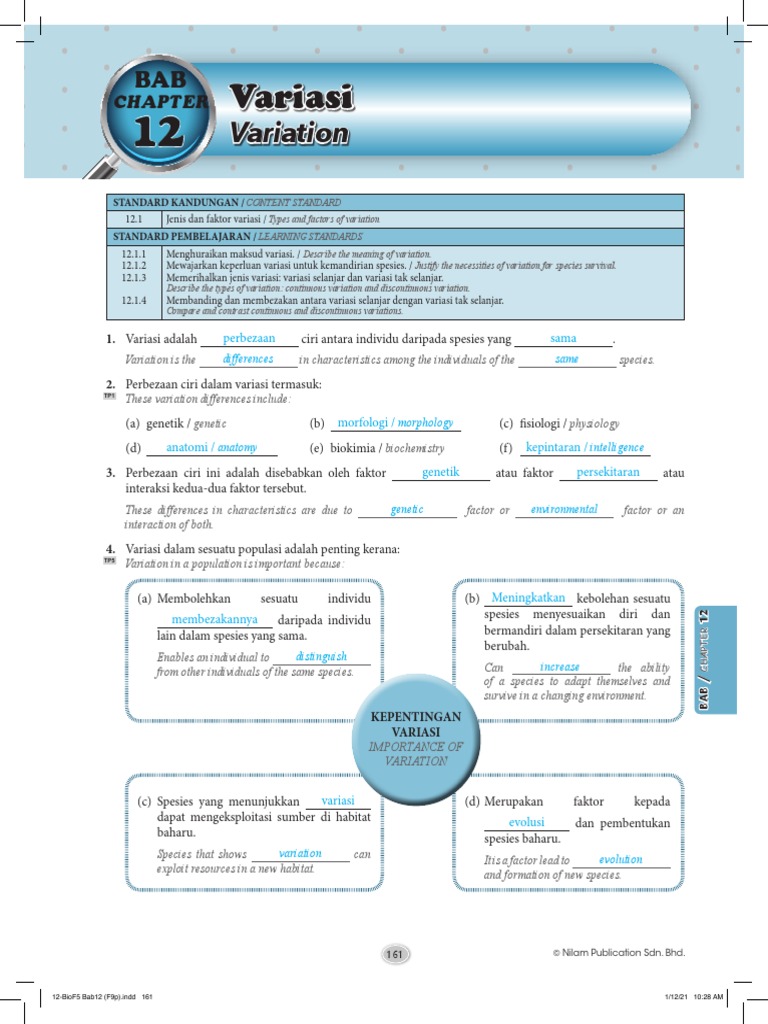 Chapter 12 Variation Form 5 Biology | PDF