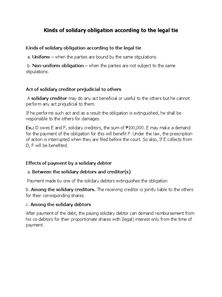 Kinds of Solidary Obligation According To The Legal Tie | PDF | Law Of ...