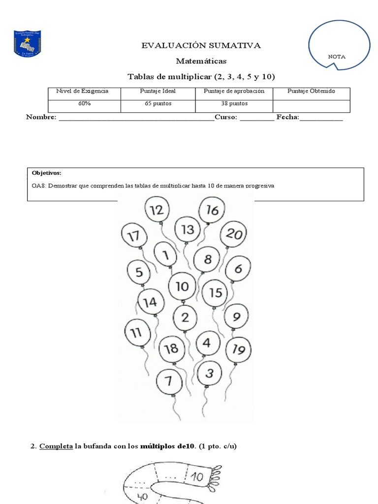 Prueba Tablas 2, 3, 4, 5 y 10 | PDF