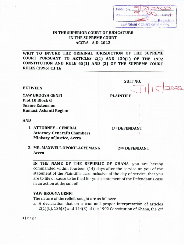 Yaw Brogya Genfi V Attorney General | PDF