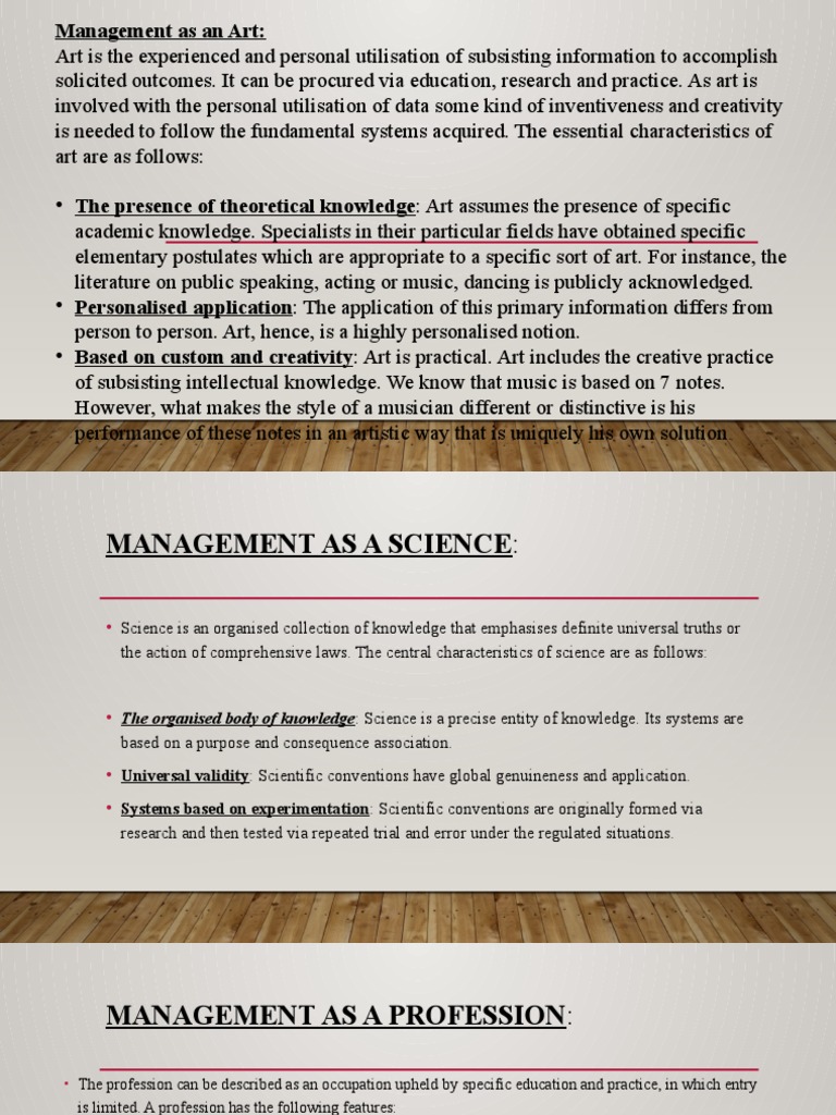 Management Is An Art Jscience and Profession | PDF | Knowledge | Science