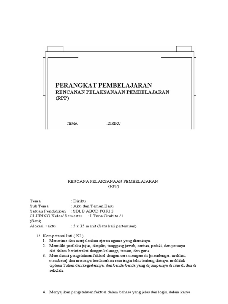RPP Tunagrahita Kelas 1 | PDF