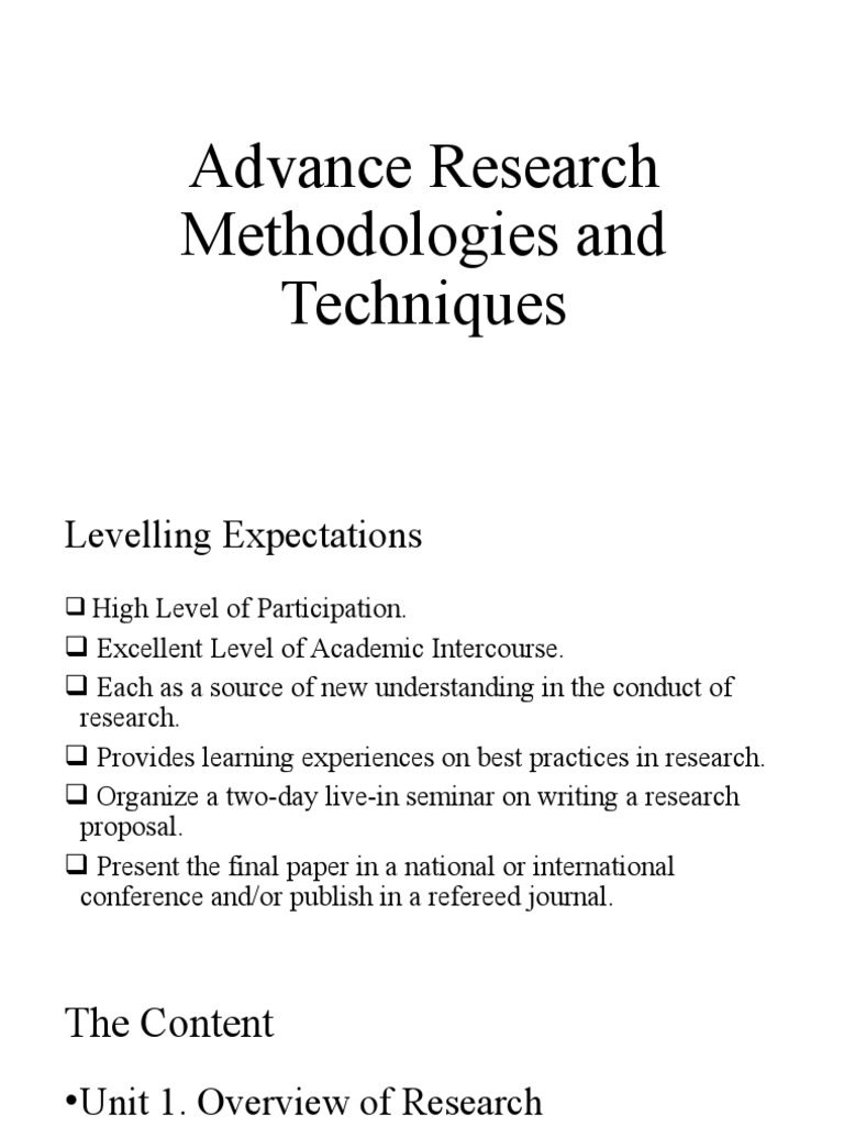 Advance Research Methodologies and Techniques | PDF | Research Design ...