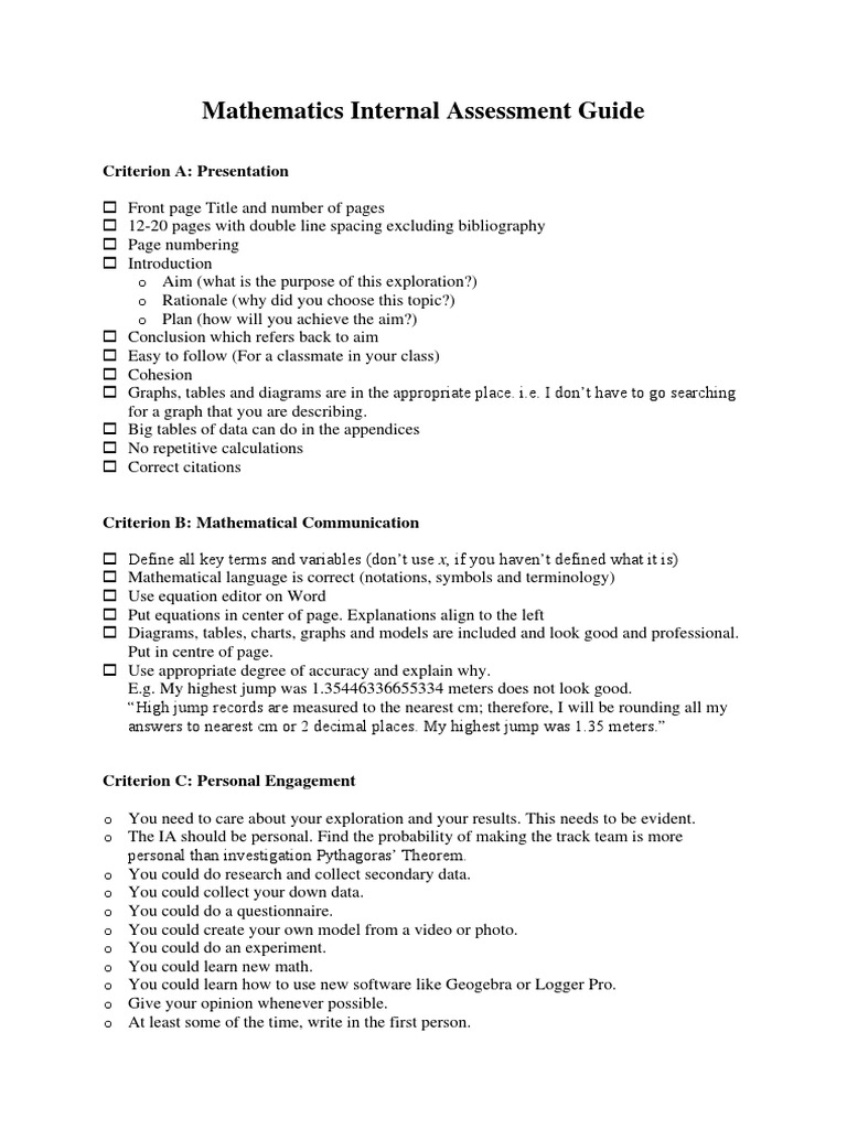 Math IA Guide for Students | PDF | Mathematics | Cognition