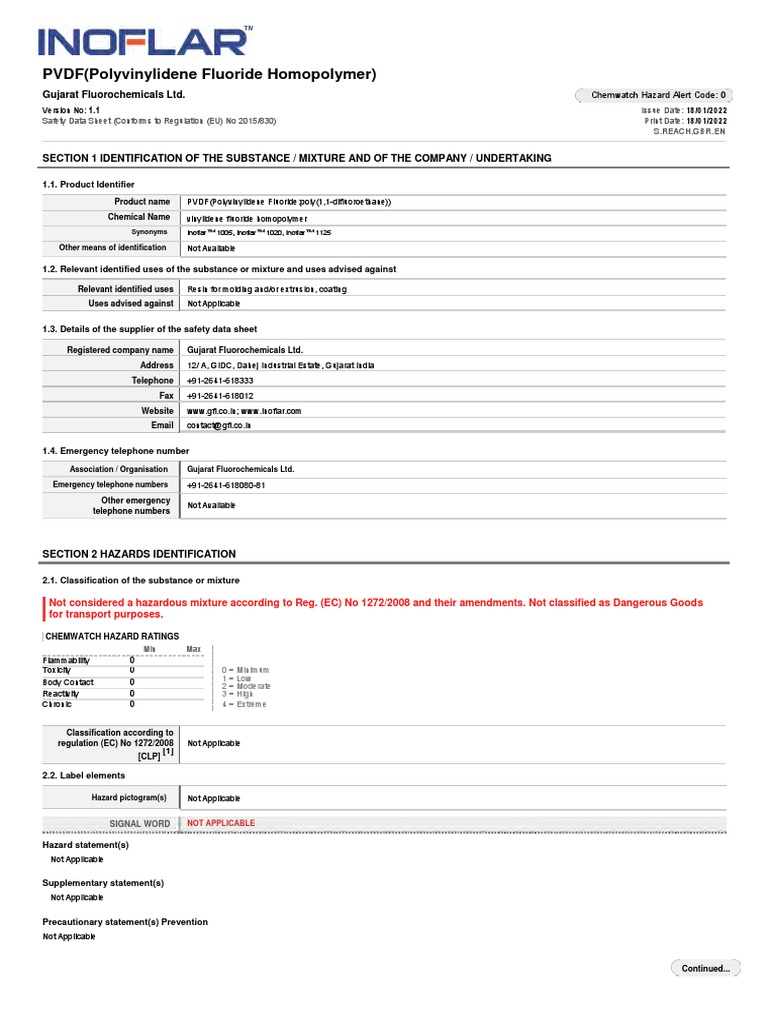 INOFLAR PVDF Homopolymer MSDS English | PDF | Dangerous Goods | Toxicity