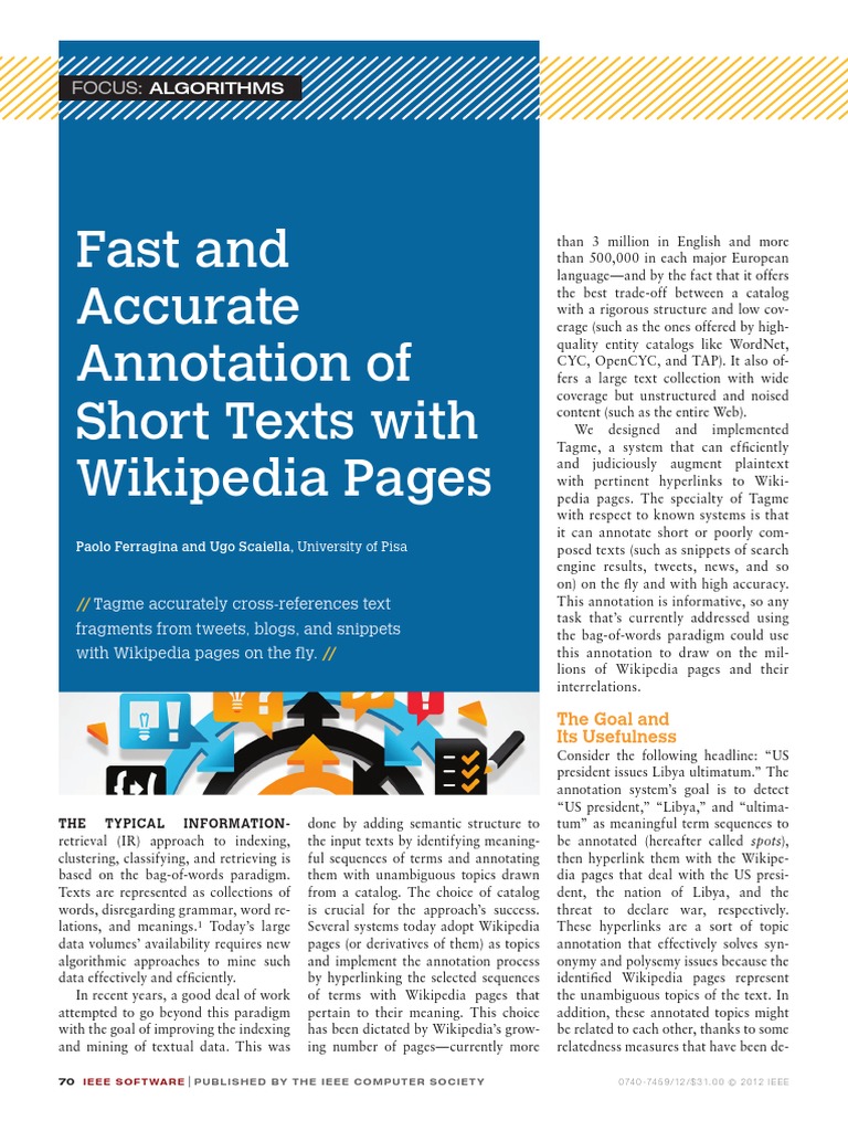 Fast and Accurate Annotation of Short Texts With Wikipedia Pages | PDF
