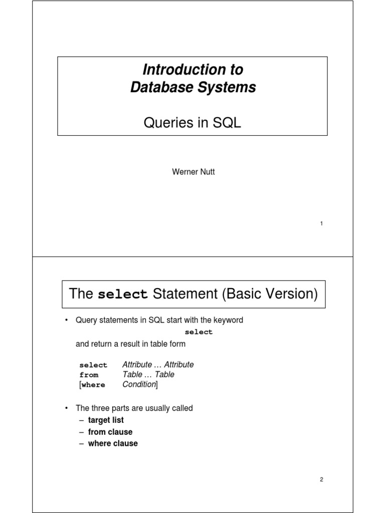 Introduction To Database Systems - Queries in SQL | PDF | Relational Model | Mathematical Logic