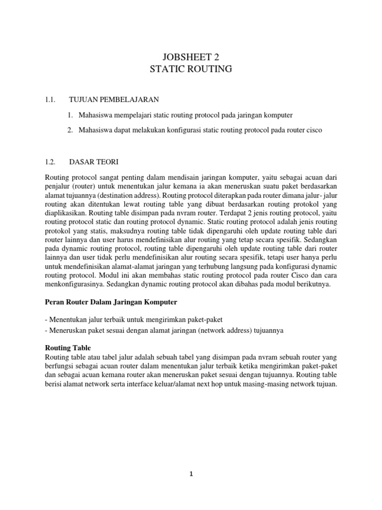 Jobsheet Routing Static - Te-2a | PDF