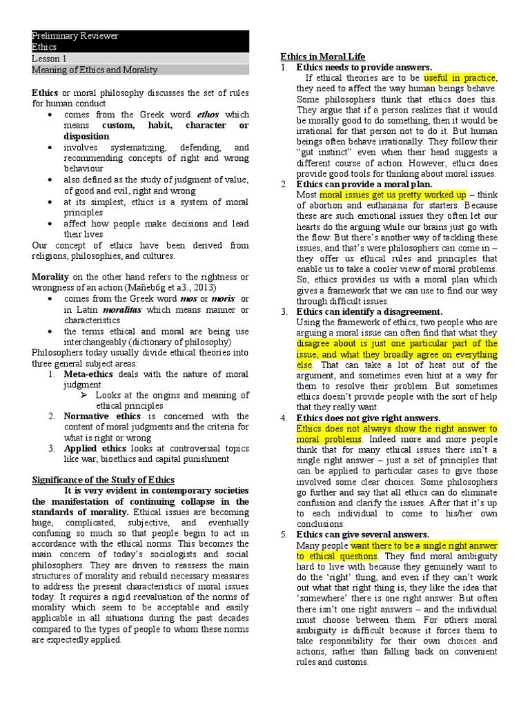Ethics Preliminary | PDF | Morality | Free Will