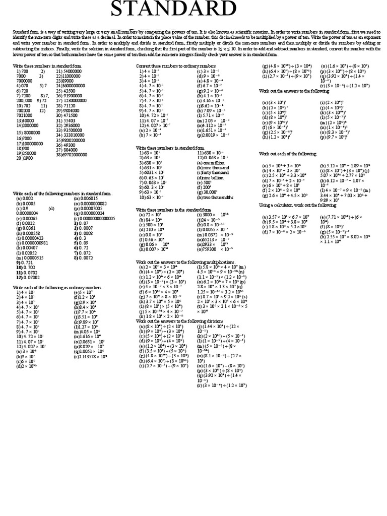Number - Standard Form | PDF