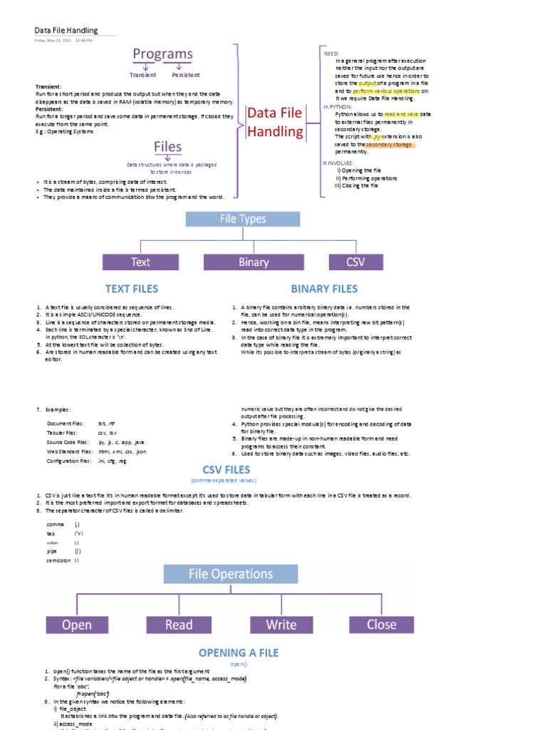 Chapter 4 Data File Handling Notes Pdf Comma Separated Values Computer Data Storage 