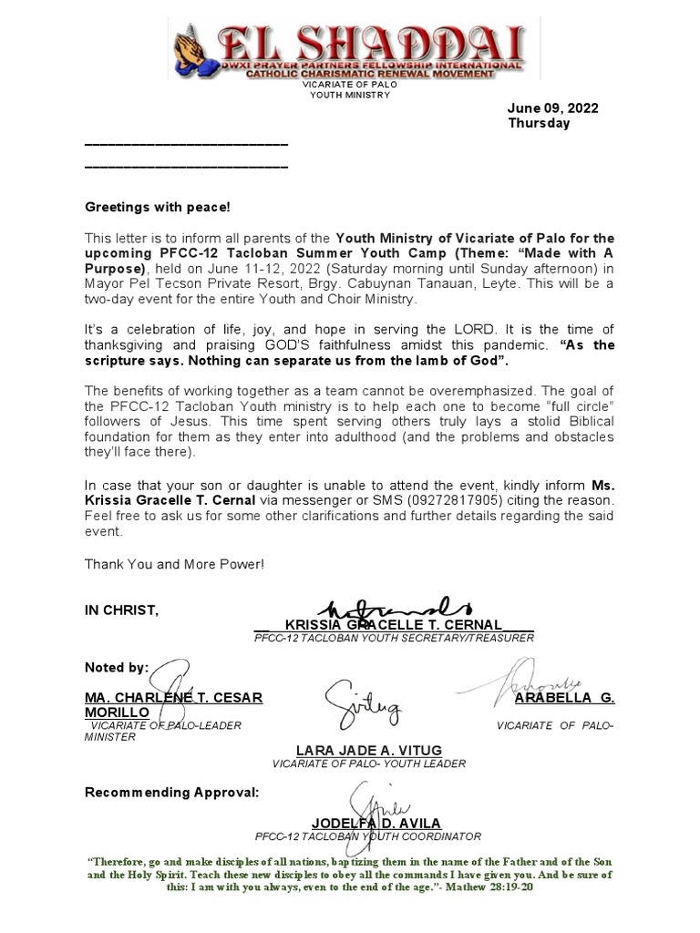 LETTER TO THE PARENTS (VICARIATE OF PALO) | PDF | Disciple ...