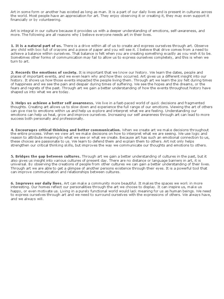 The Universal Need for Art | PDF | Thought | Emotions