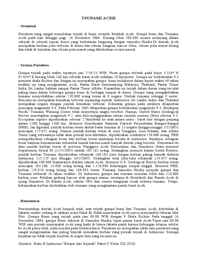 Teks Sejarah Yg Judulnya Tsunami Aceh Lengkap Sekalian Strukturnya | PDF