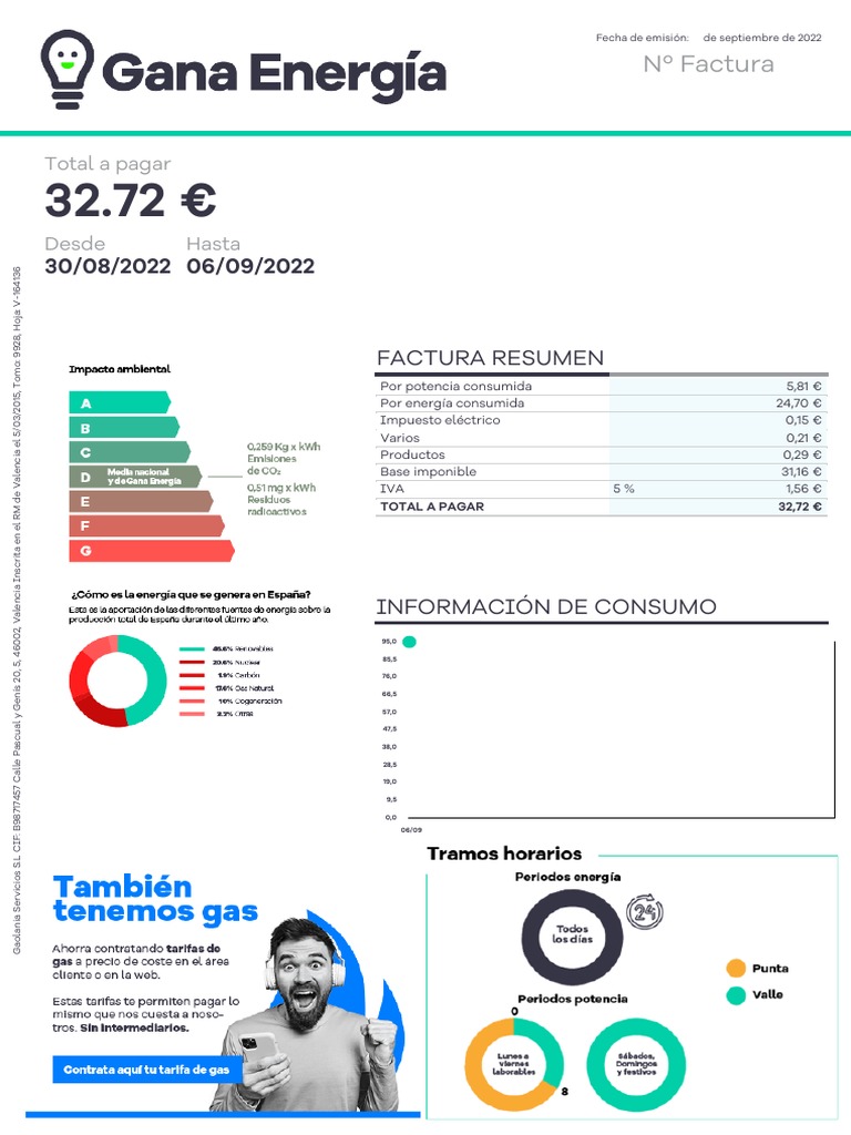 Ejemplo Factura Gana Energia | PDF | Energia electrica | Poder (Física)