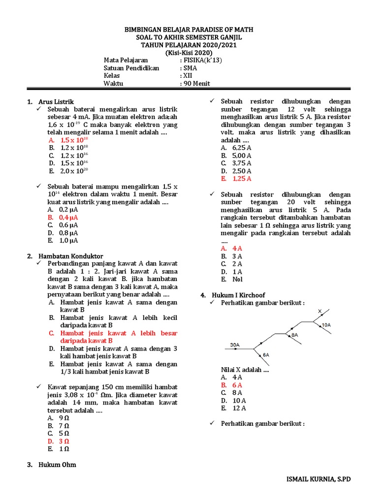Fisika Kelas Xii Semester 1 - Uas Ganjil | PDF