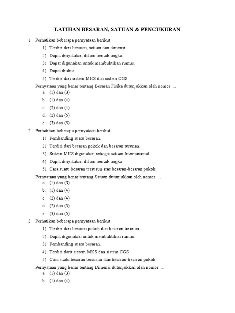 Latihan BAB 1 - Besaran, Satuan Dan Pengukuran | PDF | Metode & Bahan Ajar