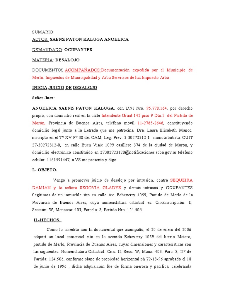 DESALOJO | PDF | Propiedad | Caso de ley