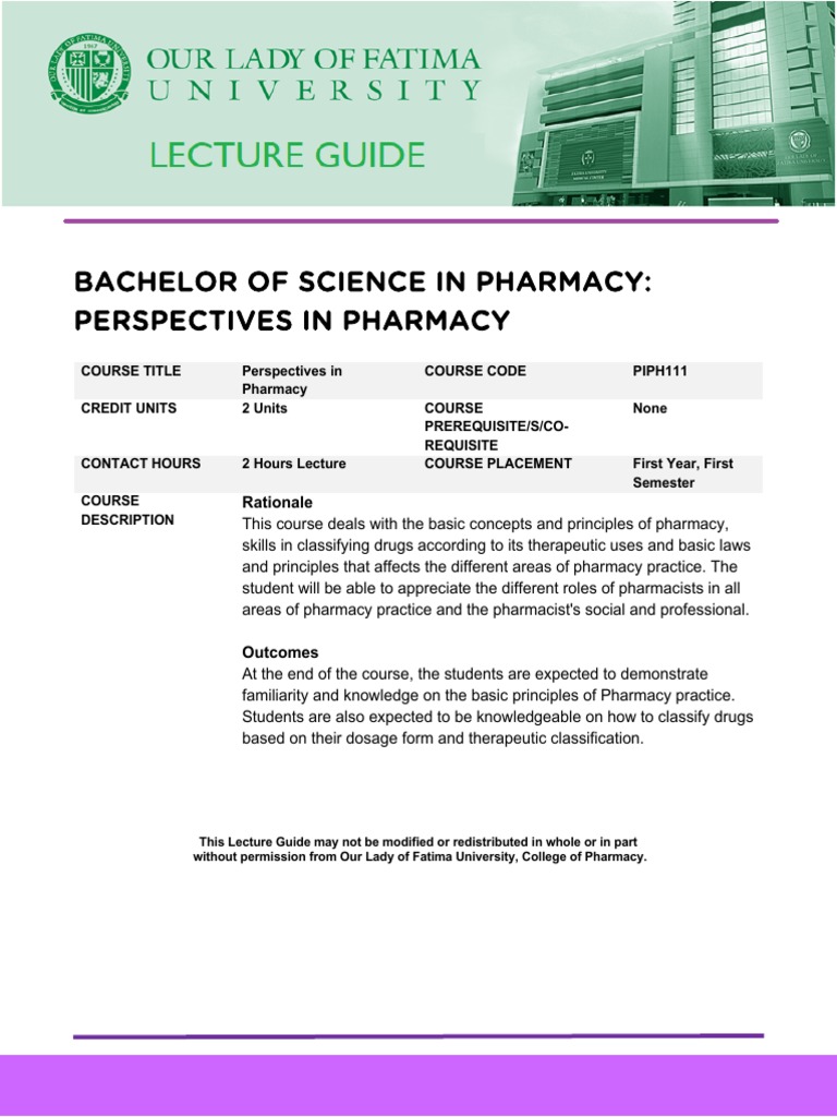 PIPH111 Lecture Guide | PDF | Pharmacy | Pharmacist PIPH111 Lecture Guide | PDF | Pharmacy | Pharmacist