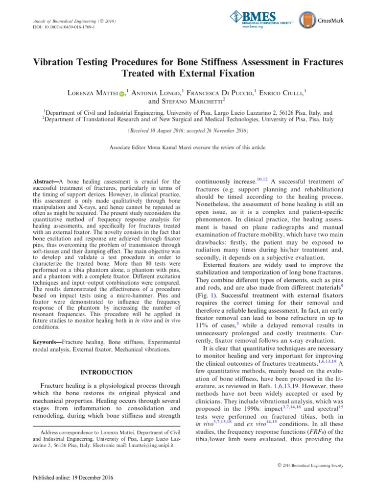 Vibration Testing Procedures For Bone Stiffness Assessment in Fractures ...