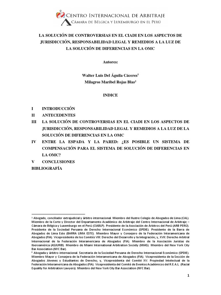 La Solución de Controversias en CIADI y OMC Walter Del Águila y ...