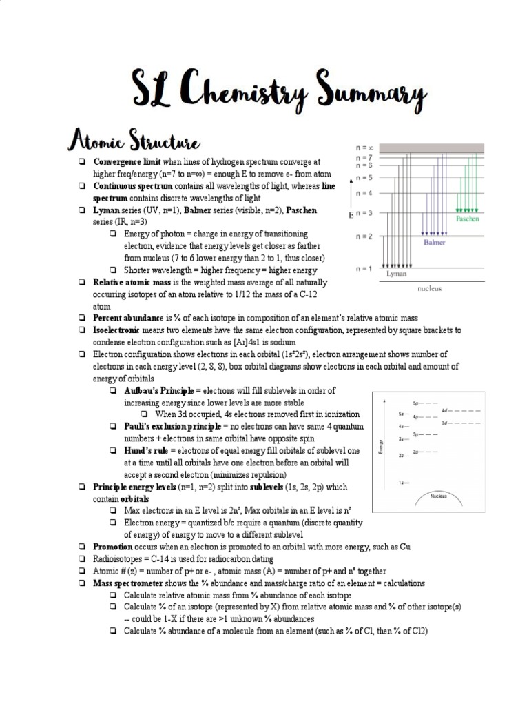 FULL SUMMARY - IB SL Chemistry (Imaginfinity) | PDF | Redox | Chemical Bond