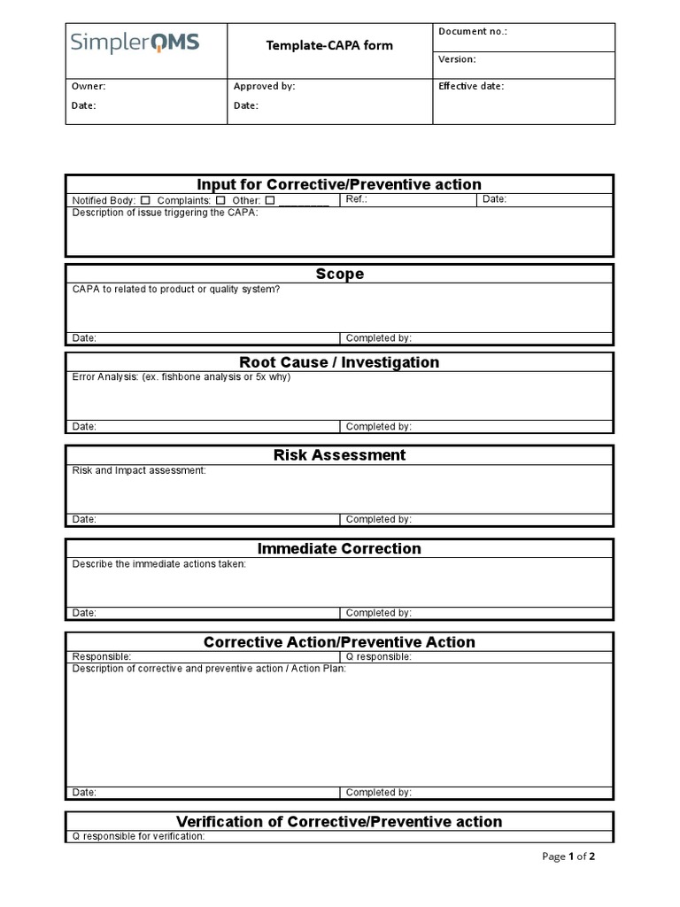 CAPA-Form-Template | PDF