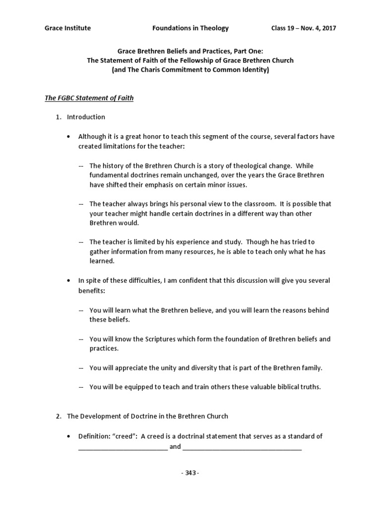 Grace Brethren Beliefs and Practices, Part I The Statement of Faith of ...