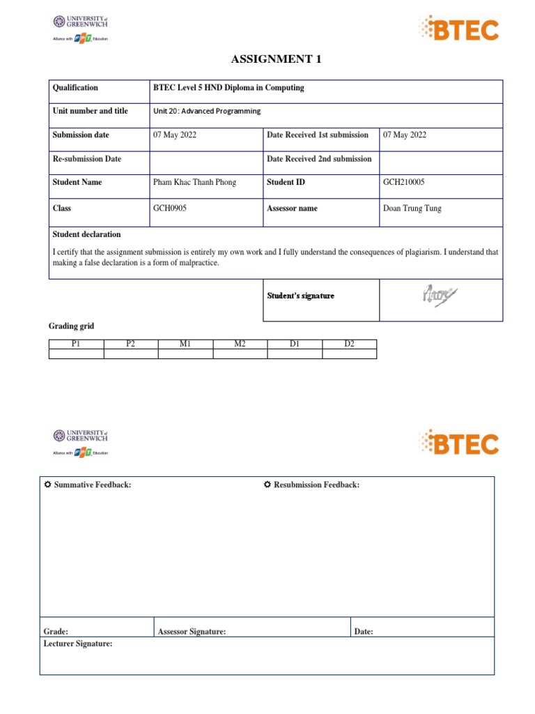 Unit 20 Assignment 1 Pdf Object Oriented Programming Class Computer Programming