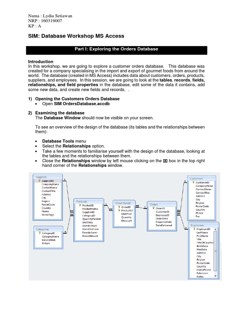 SIM: Database Workshop MS Access: Nama: Lydia Setiawan NRP: 160319007 ...
