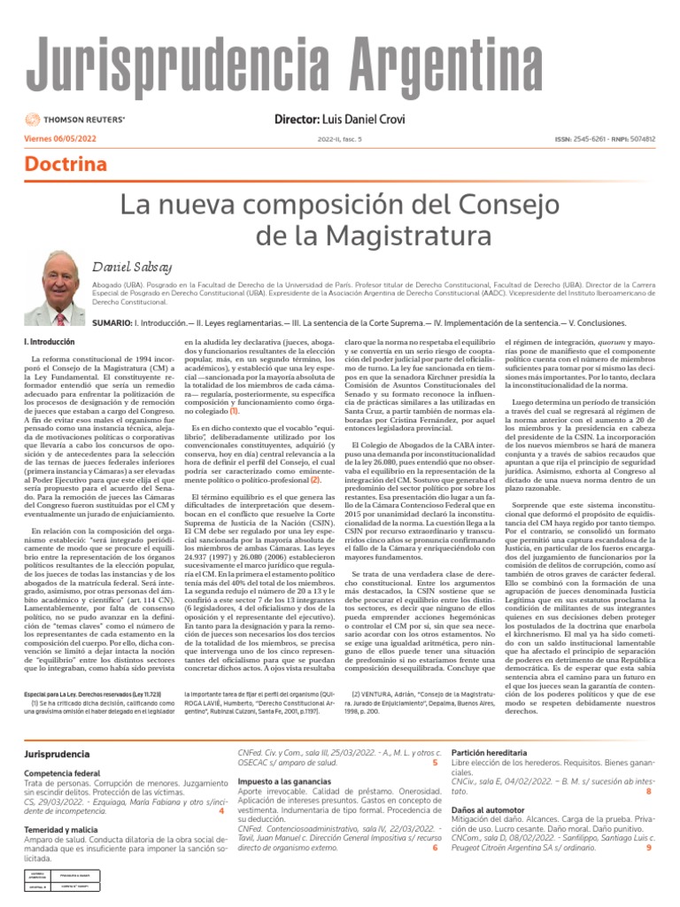 Artículo DR Sabsay Derecho Constitucional | PDF | Juez | Constitución