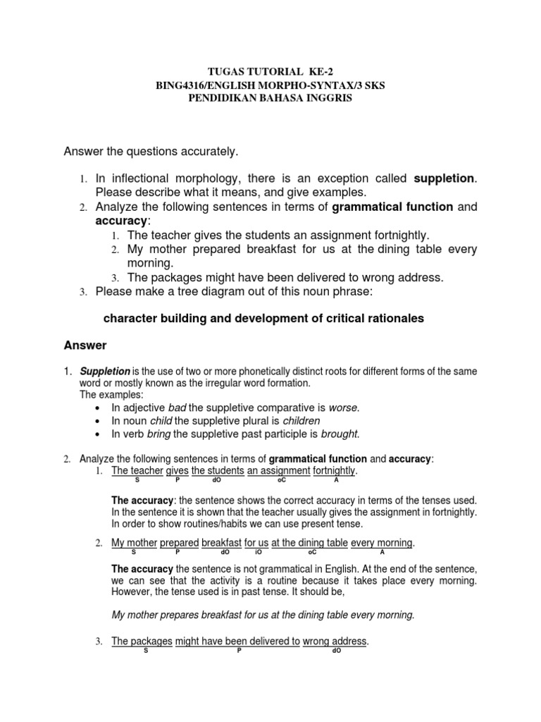 Tugas Tutorial 2 - English Morpho-Syntax | PDF | Noun | Morphology (Linguistics)