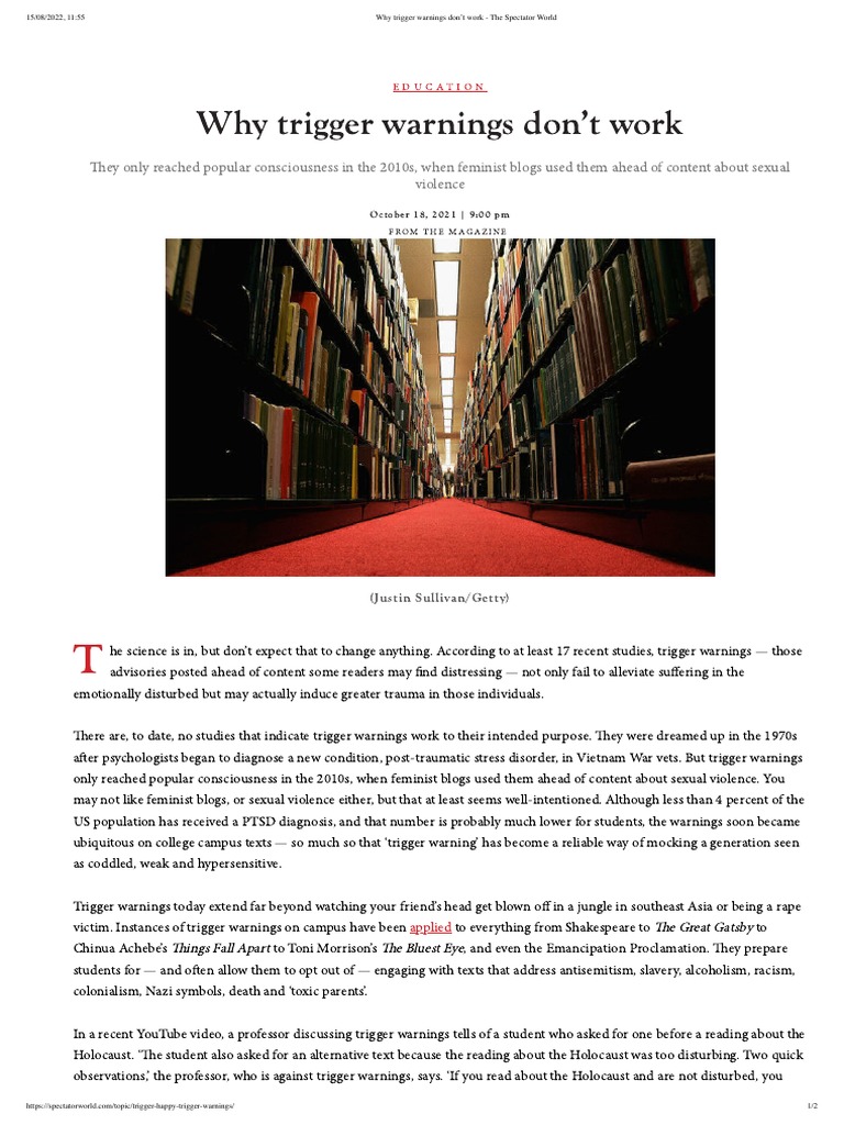 Why Trigger Warnings Don't Work - The Spectator World | PDF ...