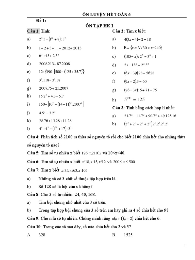 De On Tap Toan He Lop 6 Len 7 | PDF