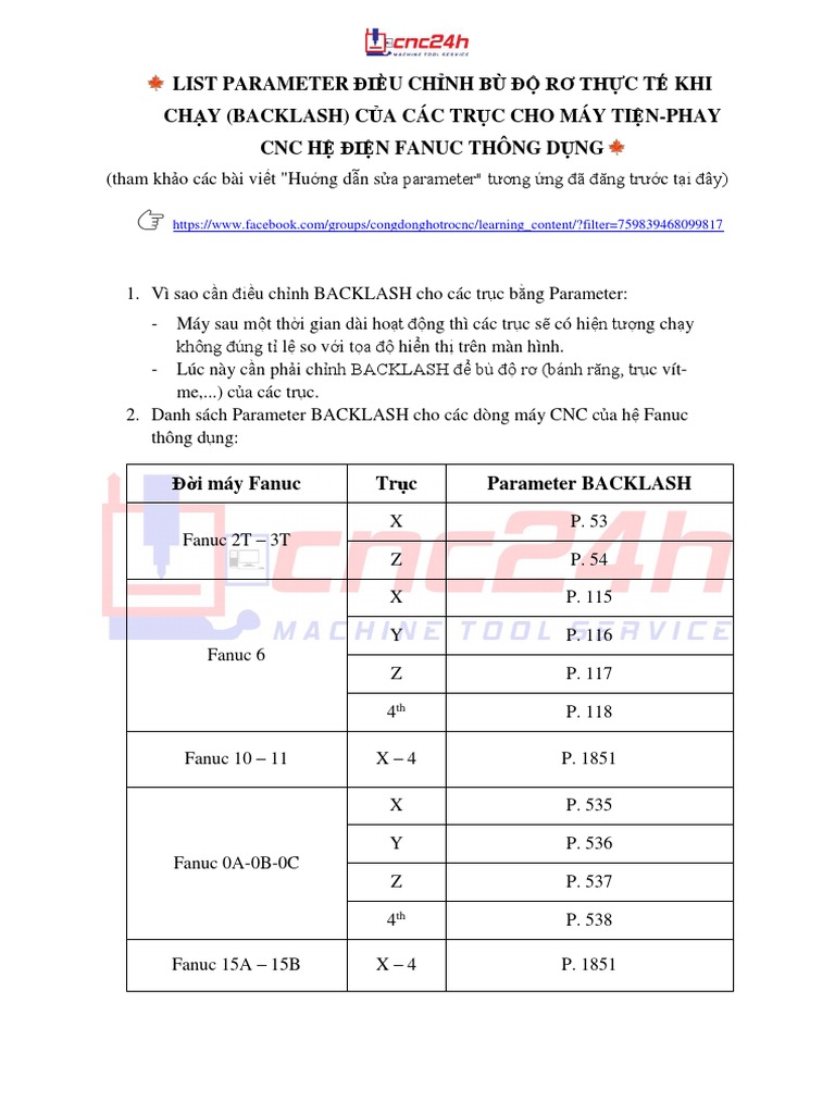 List Parameter BACKLASH Mot So Dong May CNC Fanuc | PDF