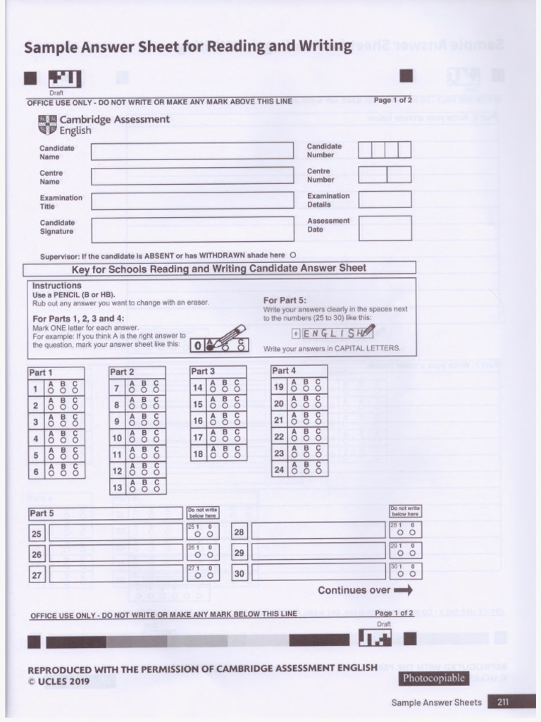 Ket - Answers Sheet - Foaia de Raspunsuri | PDF