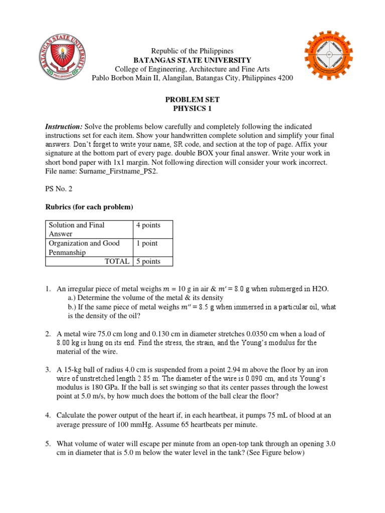 Batangas State University: Instruction: Solve The Problems Below Carefully and Completely ...