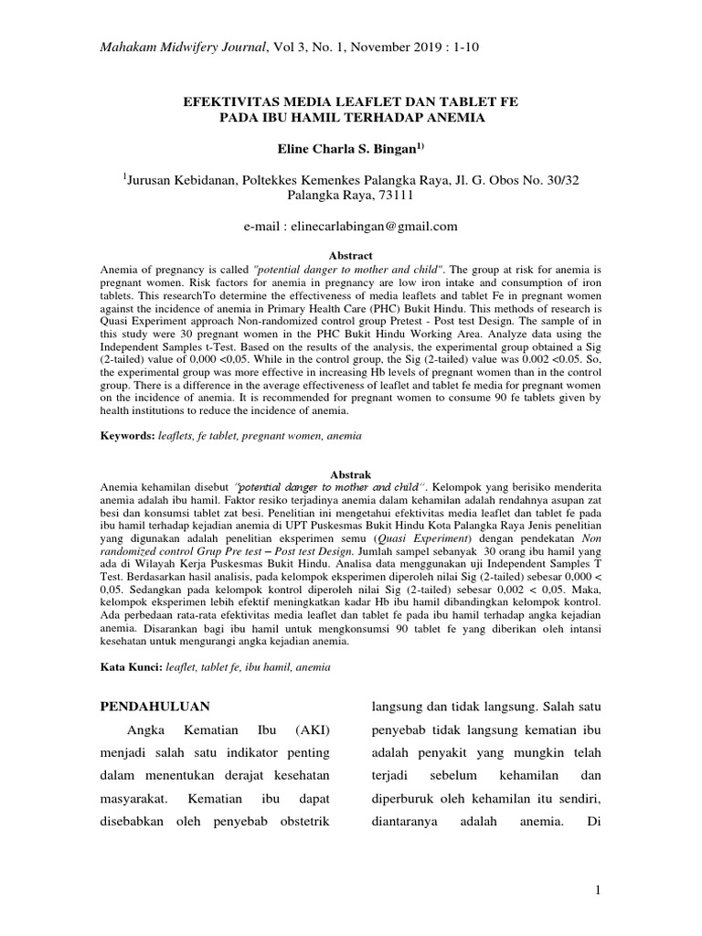 Efektivitas Media Leaflet Dan Tablet Fe | PDF | Pregnancy | Clinical Medicine