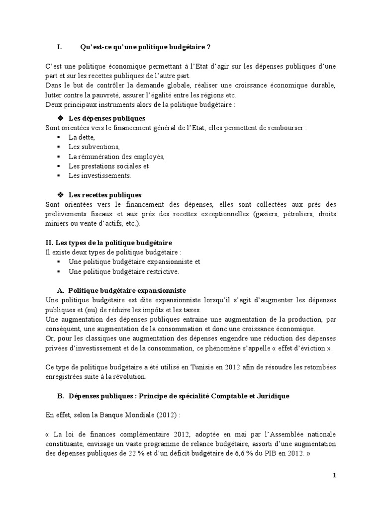 Définition de Politique Budgétaire Expansionniste | PDF