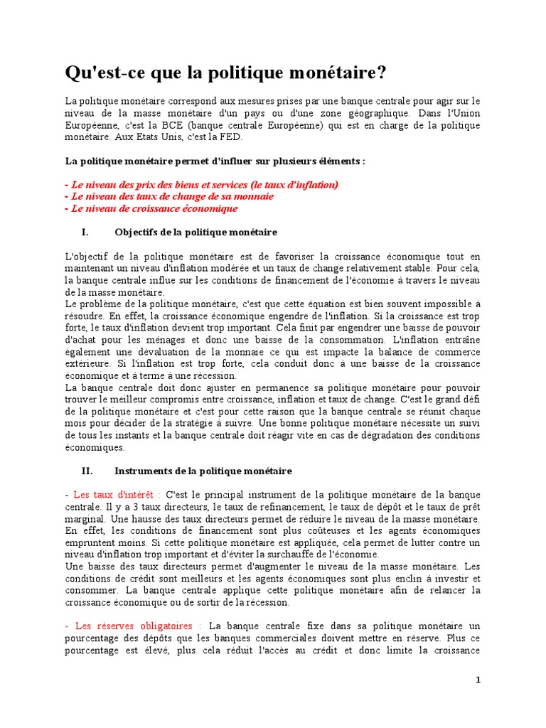 Politique Monétaire | PDF